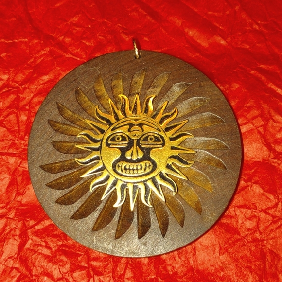 Vintage | Jewelry | Hand Carved Vintage Wooden Aztec Sun Pendant | Poshmark